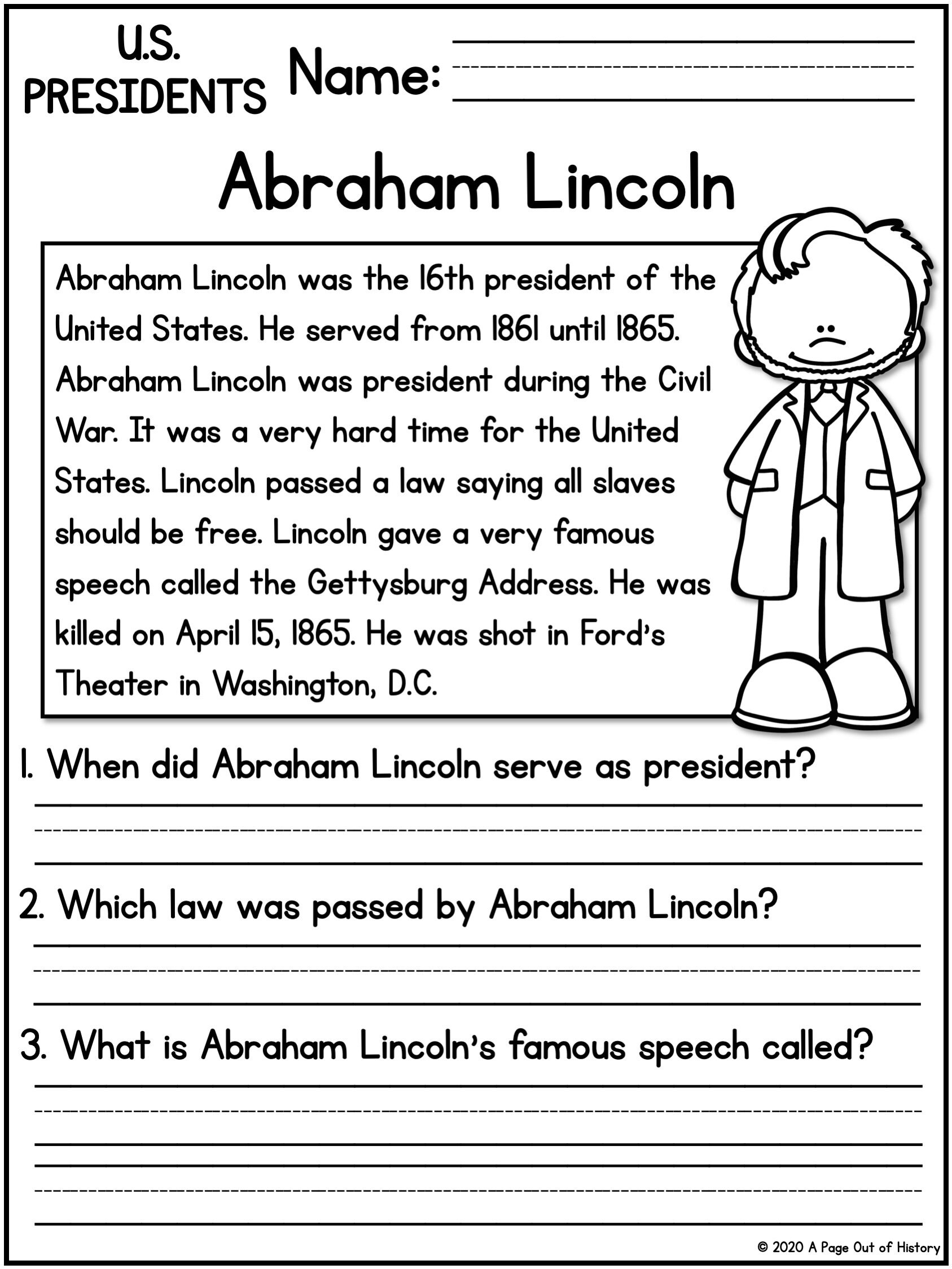 United States Presidents Reading Comprehension Passages K-2 | Etsy