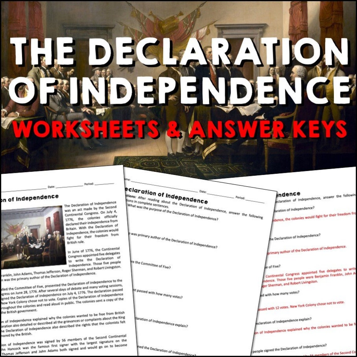 Declaration of Independence Reading Worksheets and Answer Keys | 6-12 ...