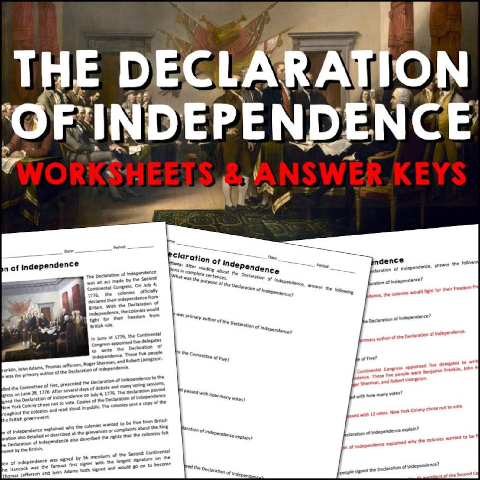 Declaration of Independence Reading Worksheets and Answer Keys | 6-12 ...