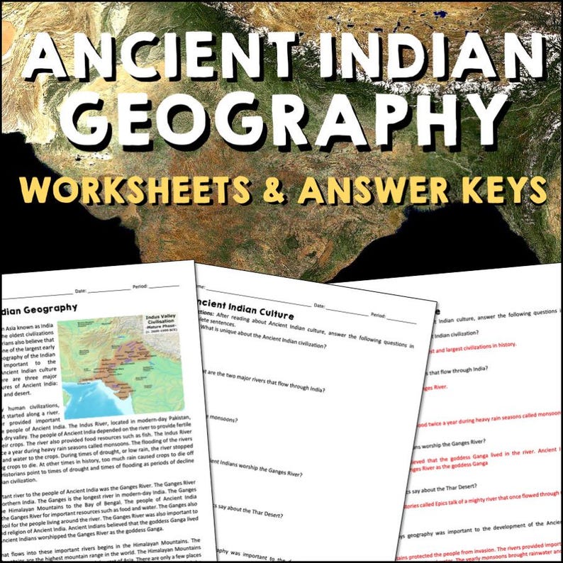 Geography of Ancient India Reading Worksheets and Answer Keys, History ...