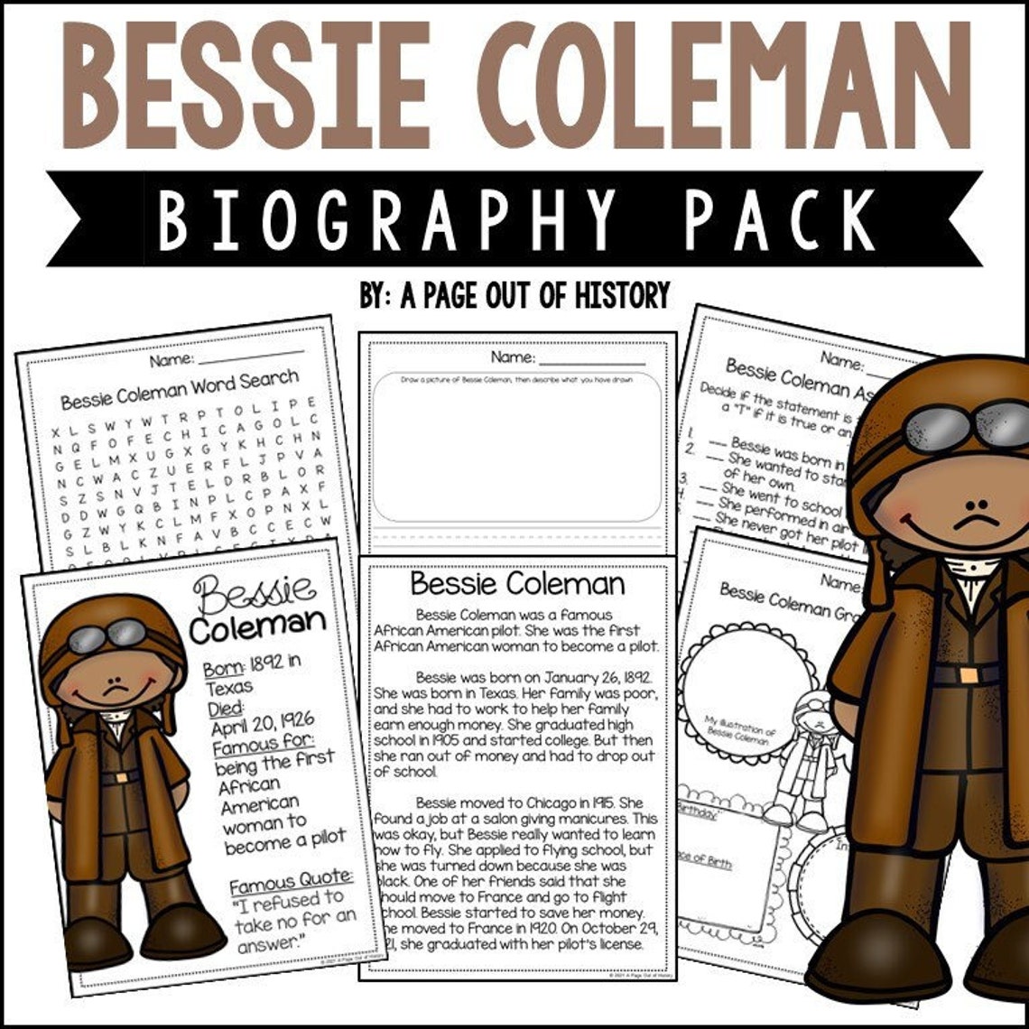 Bessie Coleman Biography Unit Pack | 3-5 | Homeschool | Social Studies ...