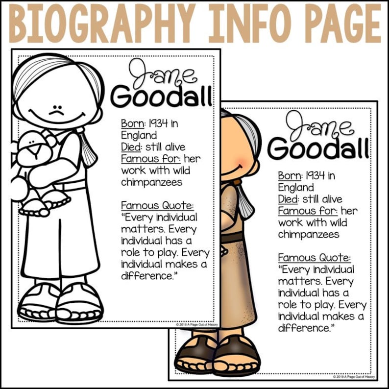 Jane Goodall Biography Unit Pack | 3-5 | Homeschool | Social Studies ...