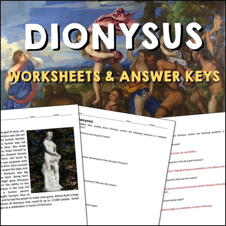 Dionysus Greek Mythology Reading Worksheets and Answer Keys - Etsy
