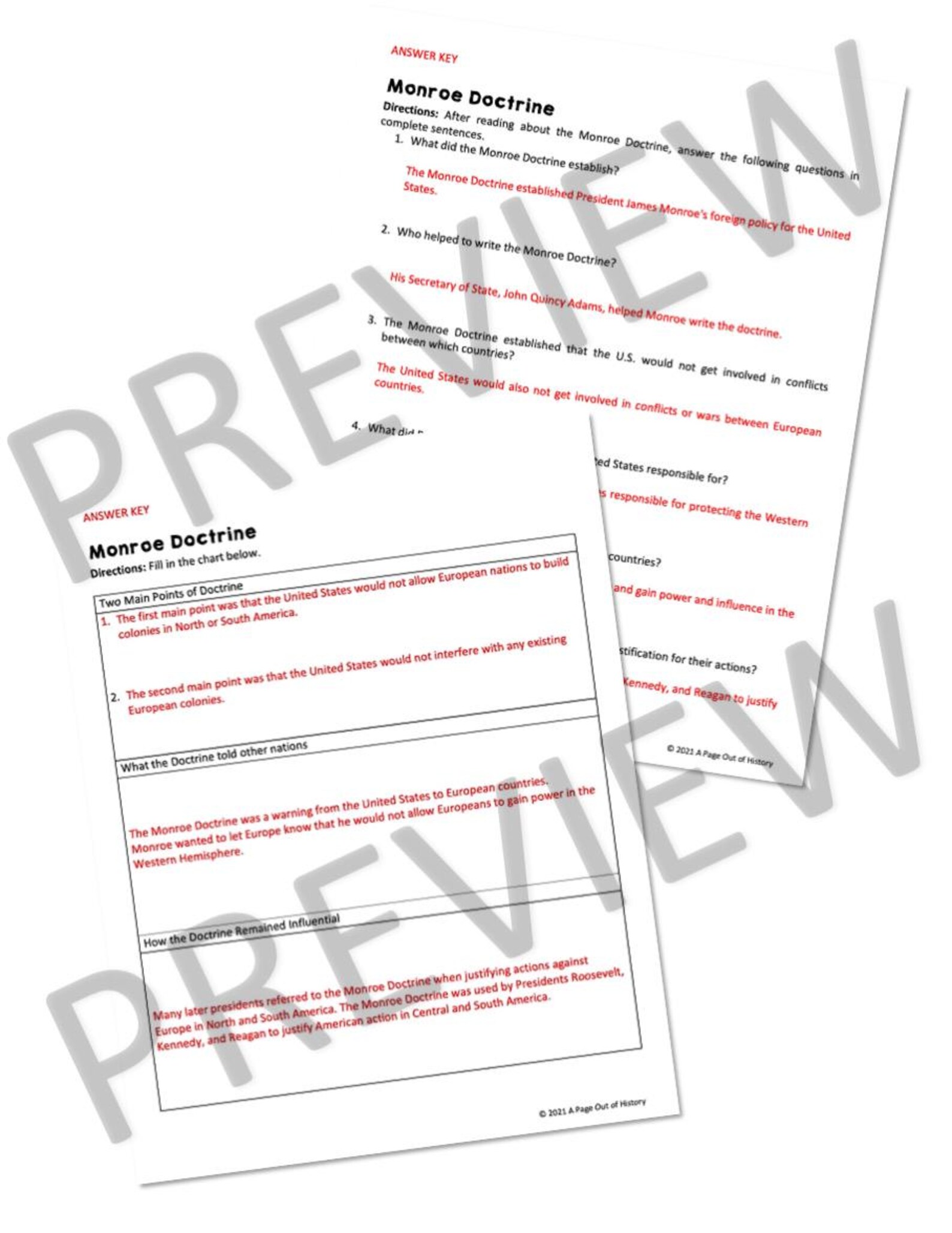 Monroe Doctrine Early American Republic Reading Worksheets, Homeschool ...