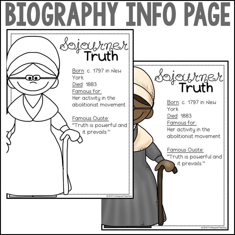 Sojourner Truth Biography Unit Pack | 3-5 | Homeschool | Social Studies ...