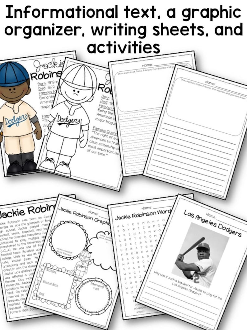 Jackie Robinson Biography Reading Comprehension Worksheets, Famous ...