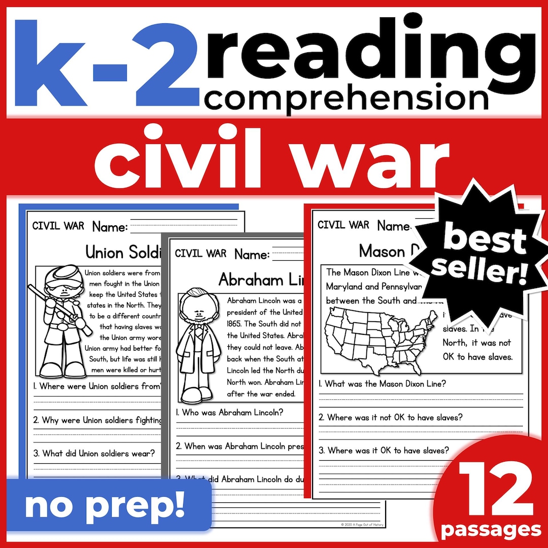 K-2 Reading Comprehension for 1st and 2nd Grade, Civil War Fluency ...