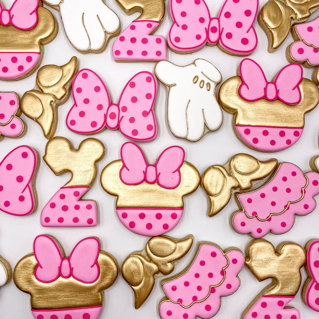Minnie Mouse Pink and Gold Cookies, One Dozen Cookies, Custom Minnie ...