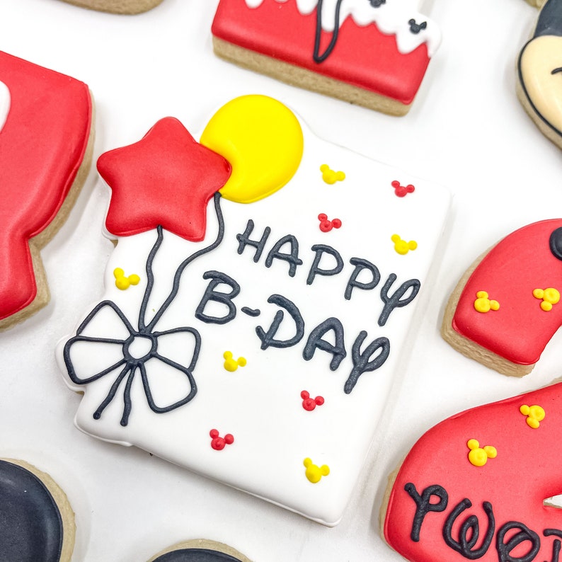 Mickey Mouse Birthday Cookies, Royal Icing, One Dozen - Etsy