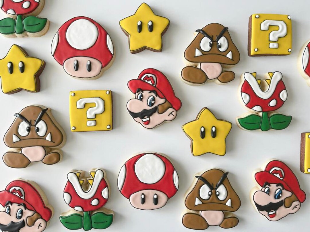 One Dozen of Mario Bros Cookies Mario Bros Birthday Mario - Etsy