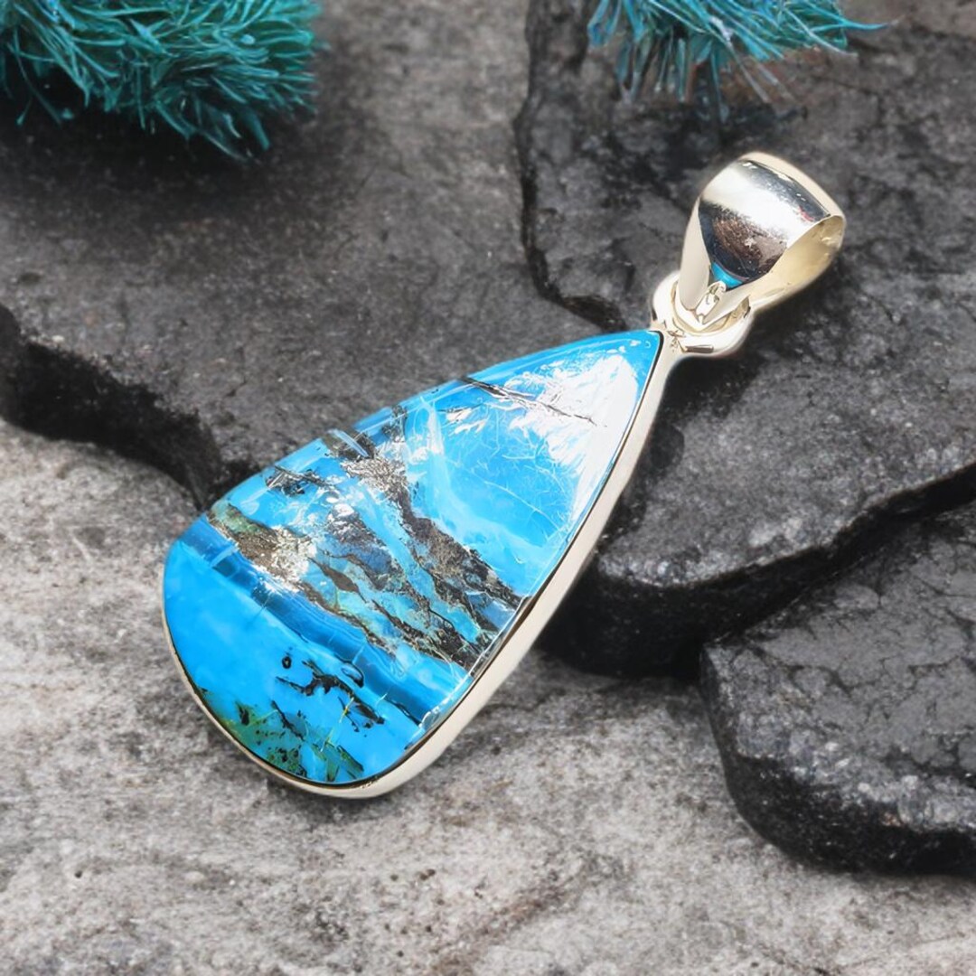 Peruvian Blue Opalina Pendant: Sterling Silver Pear Necklace - Etsy