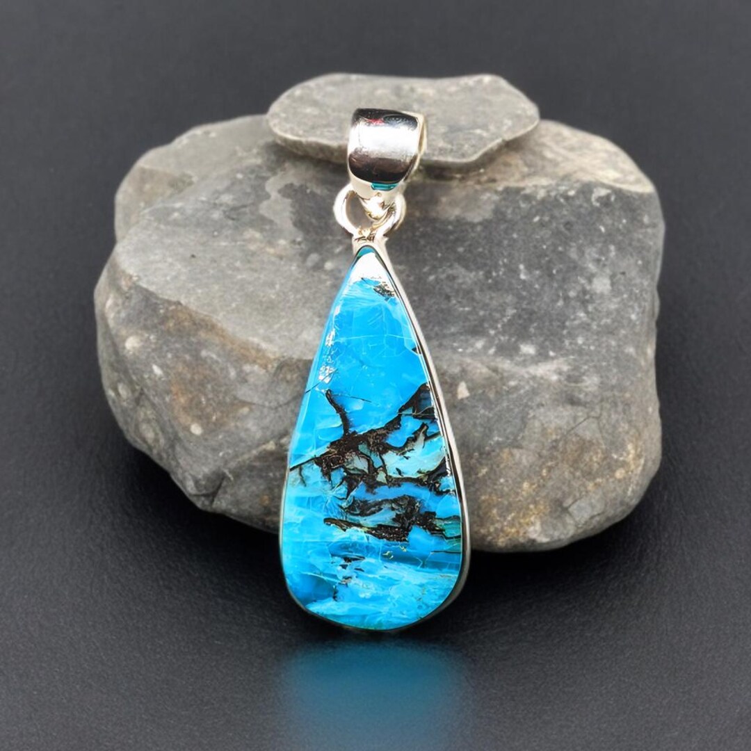 Natural Peruvian Blue Opalina Pendant – 925 Sterling Silver Pear ...
