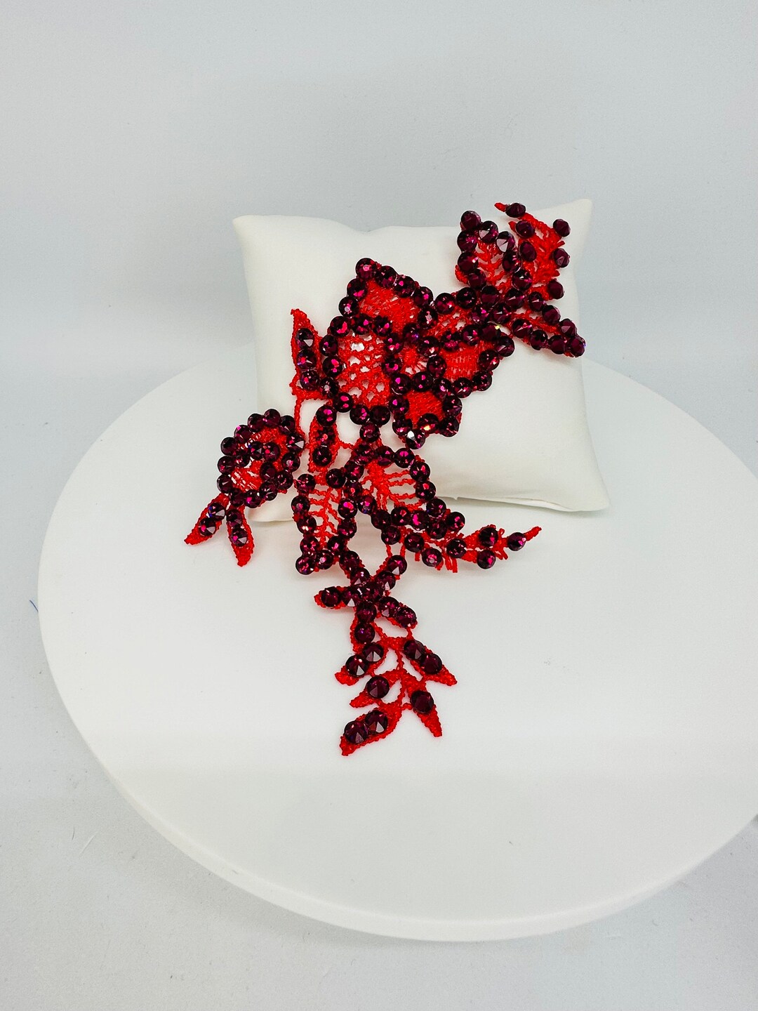 Red Lace Hairpiece With Ruby Rhinestones - Etsy