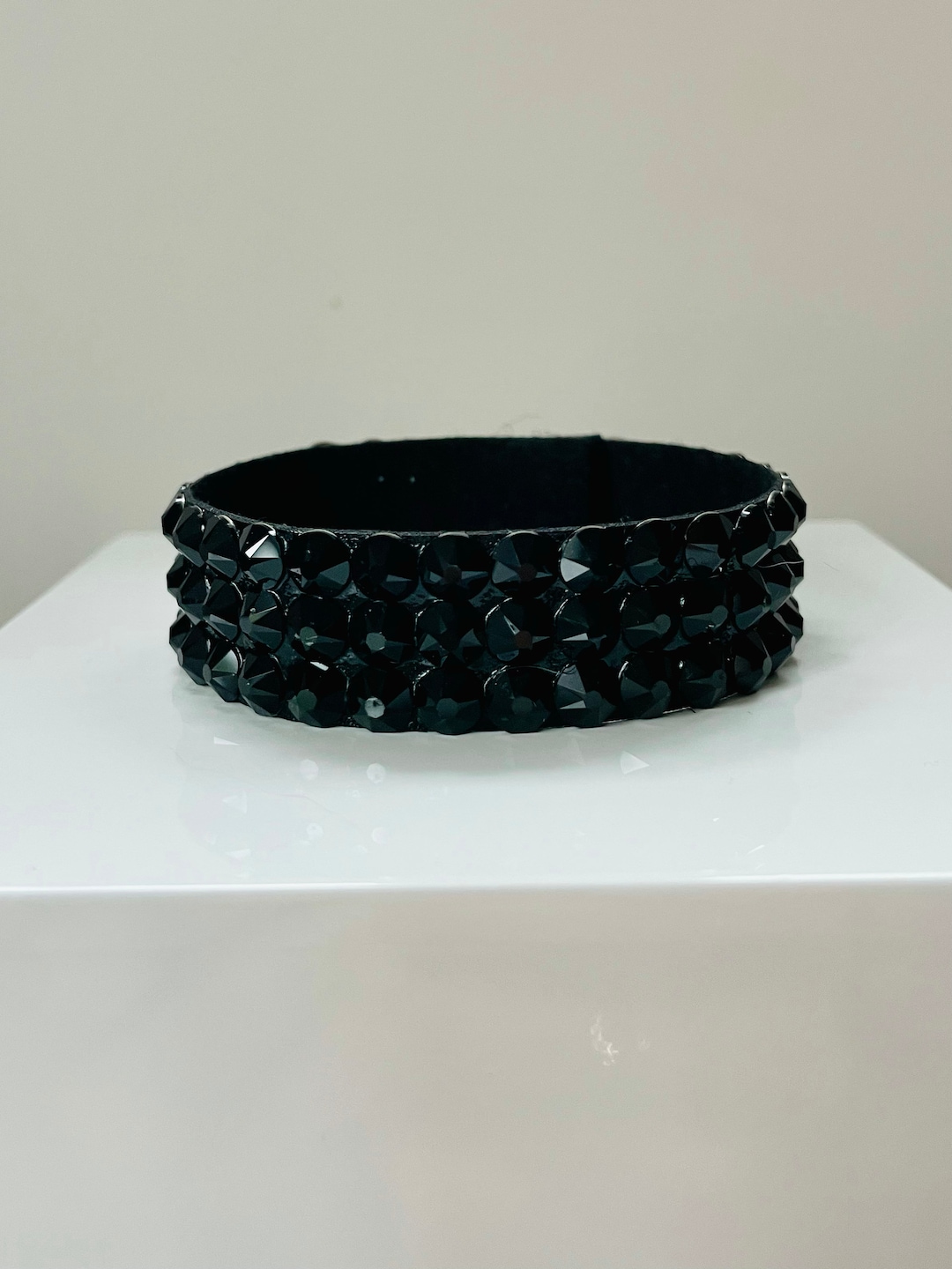 Single Jet (pure Black) Rhinestone Cuff With Large Stones - Etsy