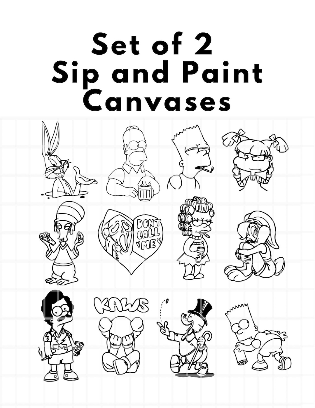 Set of Adult Sip and Paint Canvases, DIY Ready to Paint Canvas, Couples ...