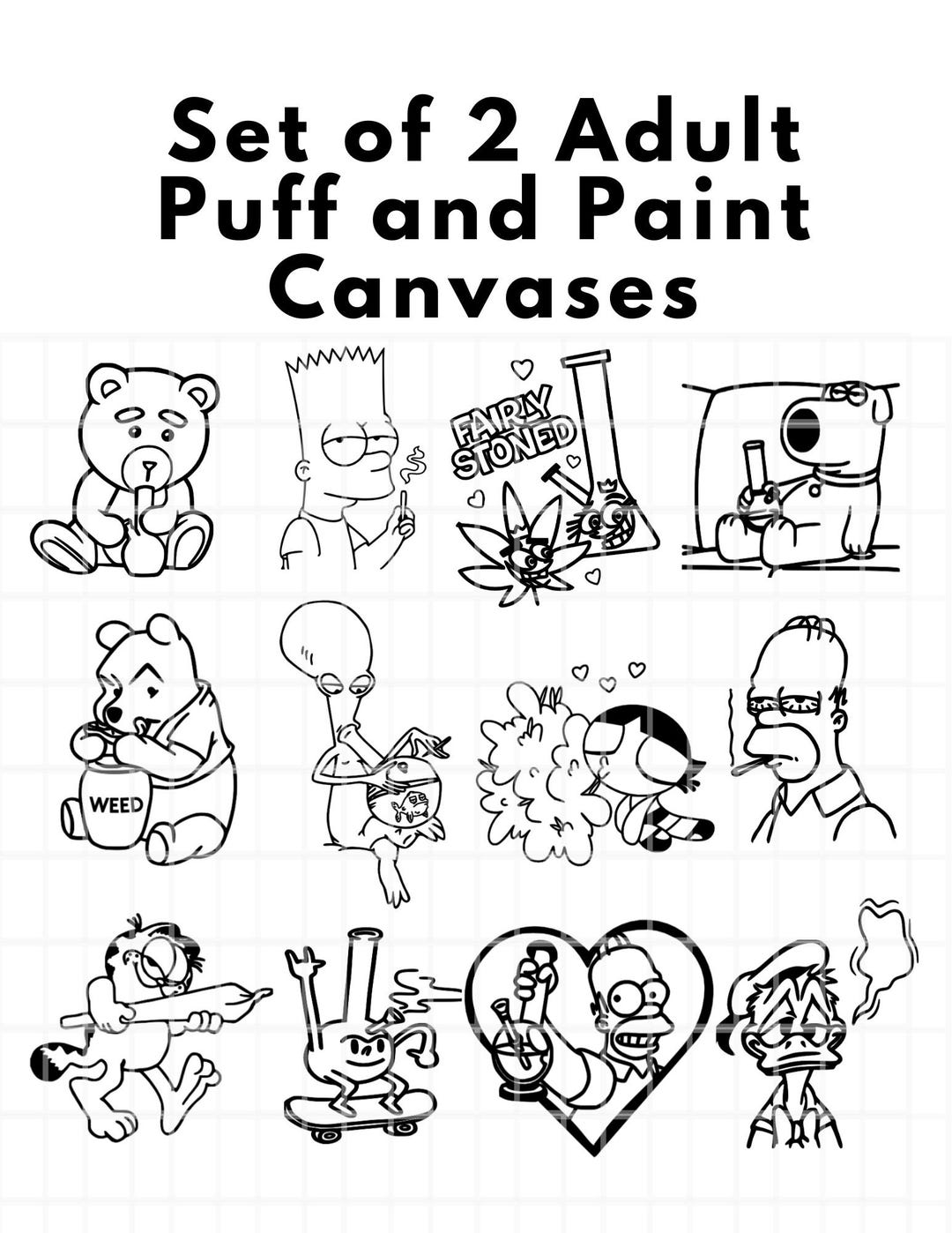 Set of Adult Sip and Paint Canvases, DIY Painting Canvas, Puff and ...