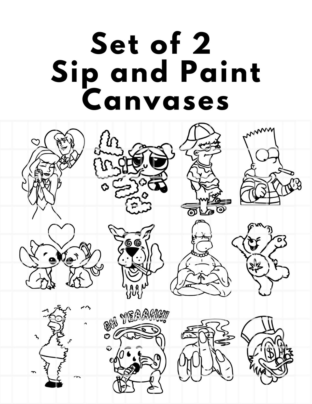 Set of Adult Sip and Paint Canvases, DIY Painting Canvas, Puff and ...