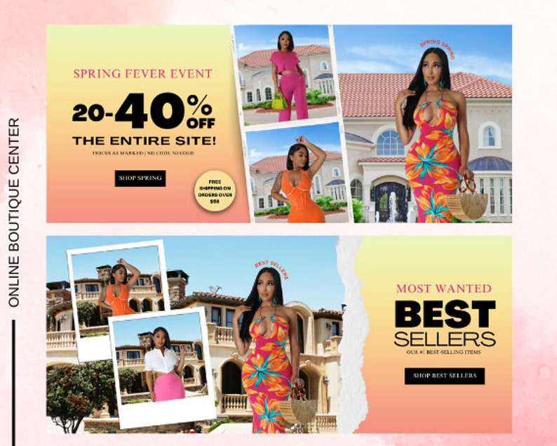 2 DIY Spring Pink Orange Fashion Boutique Website Banners, Canva ...