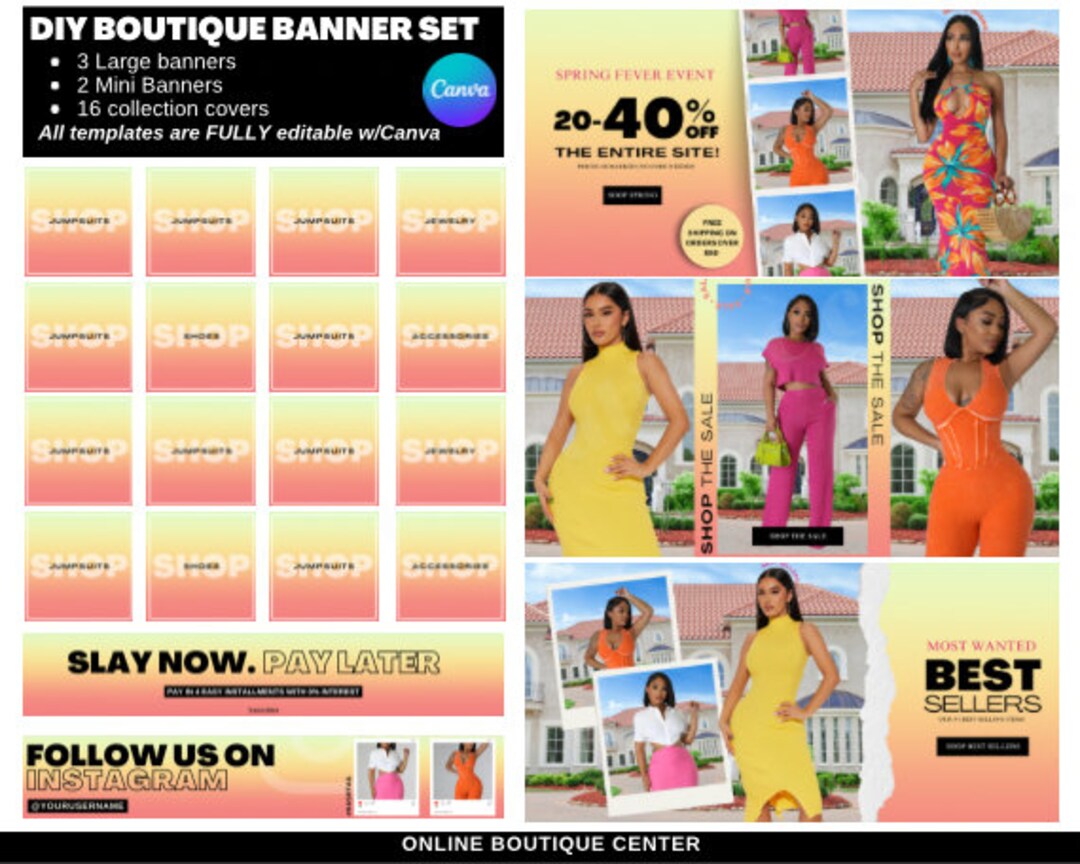 DIY Fashion Website Banner Set, Shopify Premade Template, Boutique ...