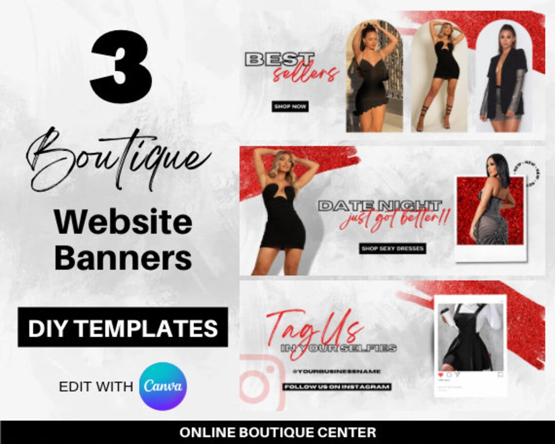 3 DIY Fashion Boutique Website Banners, Canva Template, Shopify Website ...