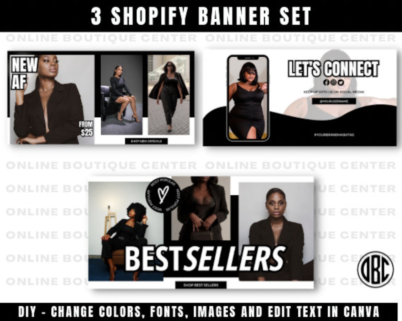 3 DIY Black White Simple Luxury Fashion Clothing Website Banners ...
