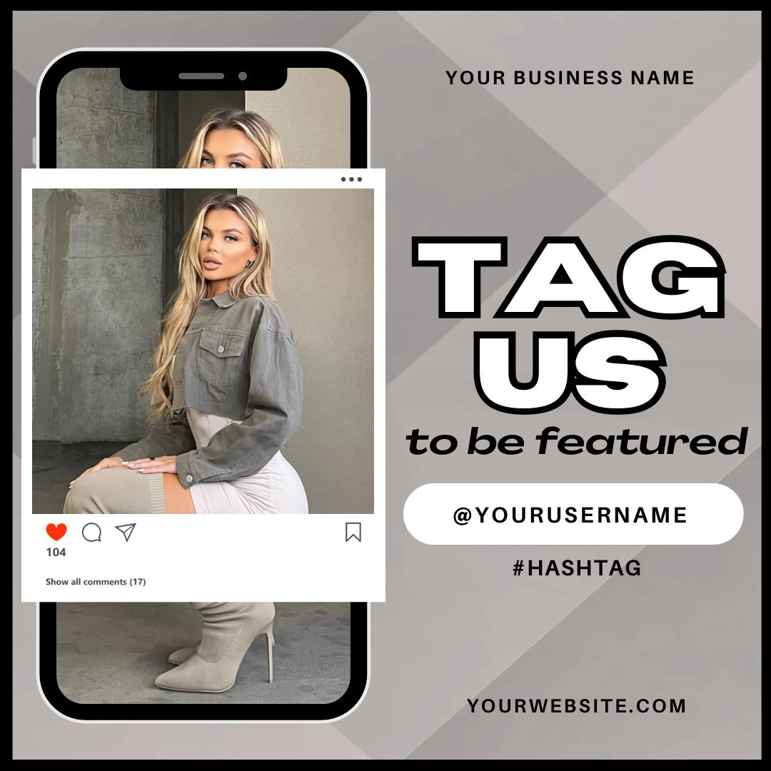 Grey White Tag Us Flyer, Fashion Template, Canva Boutique Flyer, DIY ...