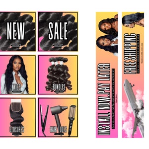DIY Hair Website Banner Set, Shopify Premade Template, Wig Categories ...