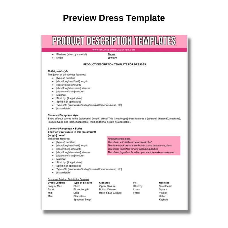 Boutique Product Description Templates Editable Template Shopify ...