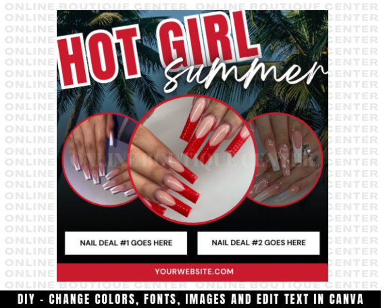 Red White Black Nails Instagram Template, Canva Template, DIY Template ...