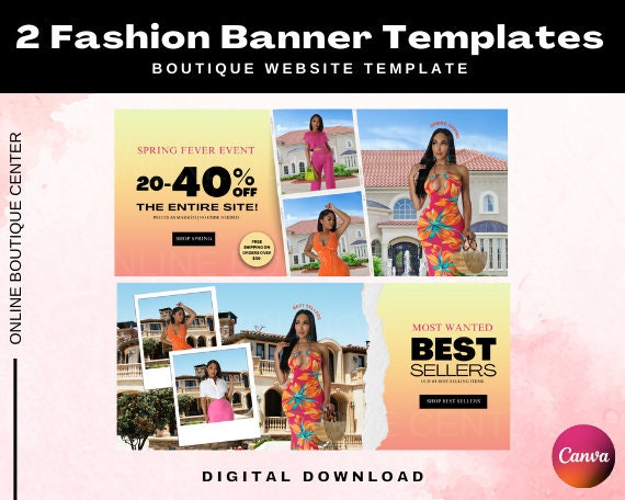 2 DIY Spring Pink Orange Fashion Boutique Website Banners, Canva ...