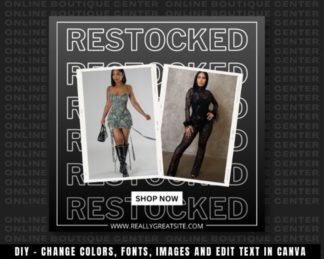 Black and White Restocked Instagram Template, Boutique Flyer, Canva ...