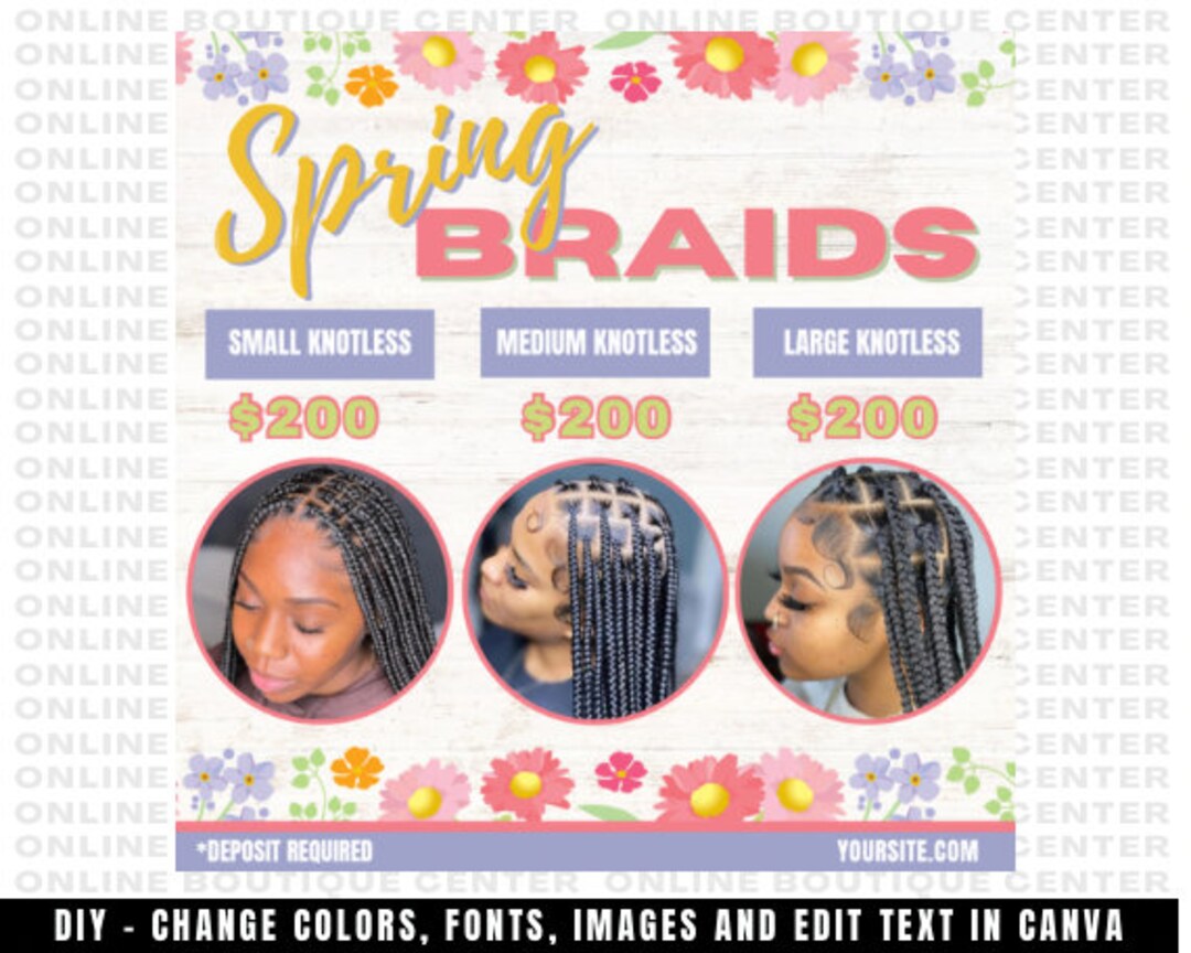 Spring Braids Specials Hair Flyer, Sale Flyer, Easter Flyer, Prices ...