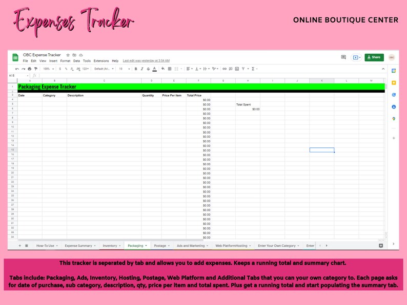 Inventory Tracker, Expense Tracker, Vendor Tracker, Supplier List, Line ...