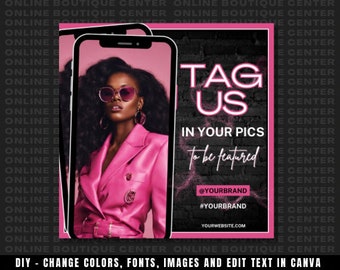 Pink Black and White Tag Us Flyer, Canva Template, Boutique Flyer, DIY ...
