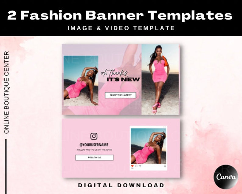 2 DIY Pink Fashion Boutique Website Banners, Canva Template, Shopify ...