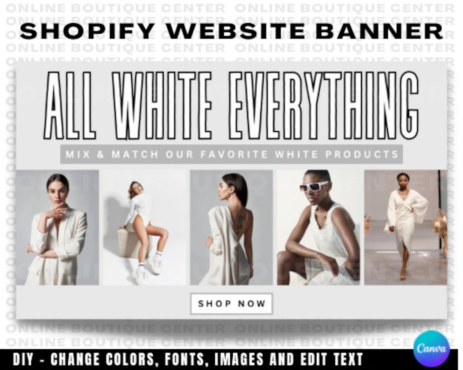 DIY White Basic Fashion Boutique Website Banners, Canva Template ...