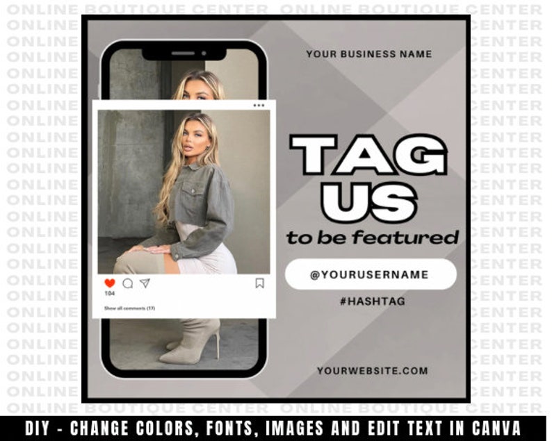 Grey White Tag Us Flyer, Fashion Template, Canva Boutique Flyer, DIY ...
