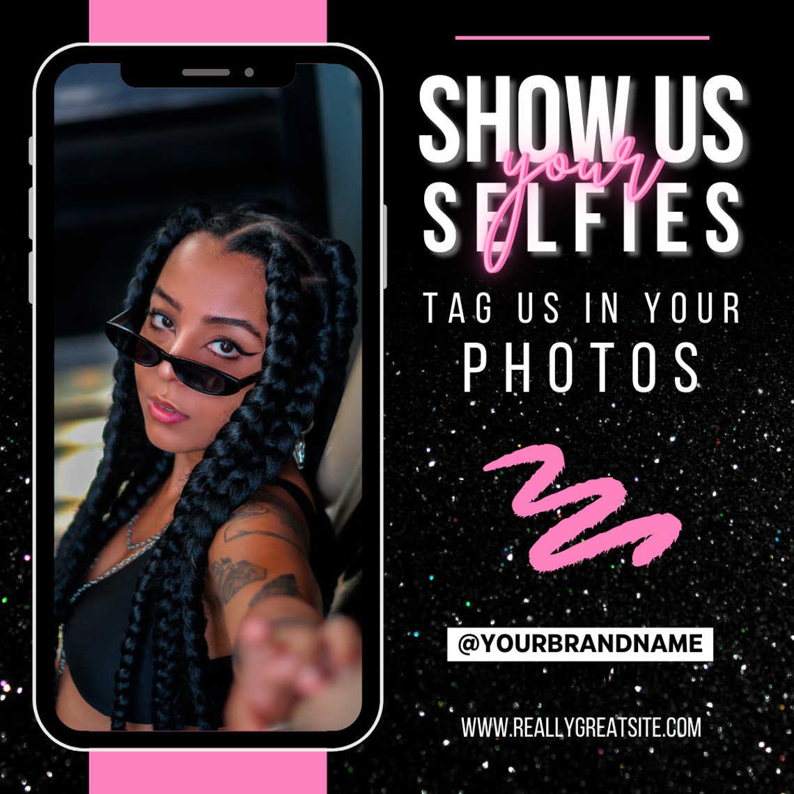 Pink Black and White Tag Us Flyer, Canva Template, Boutique Flyer, DIY ...