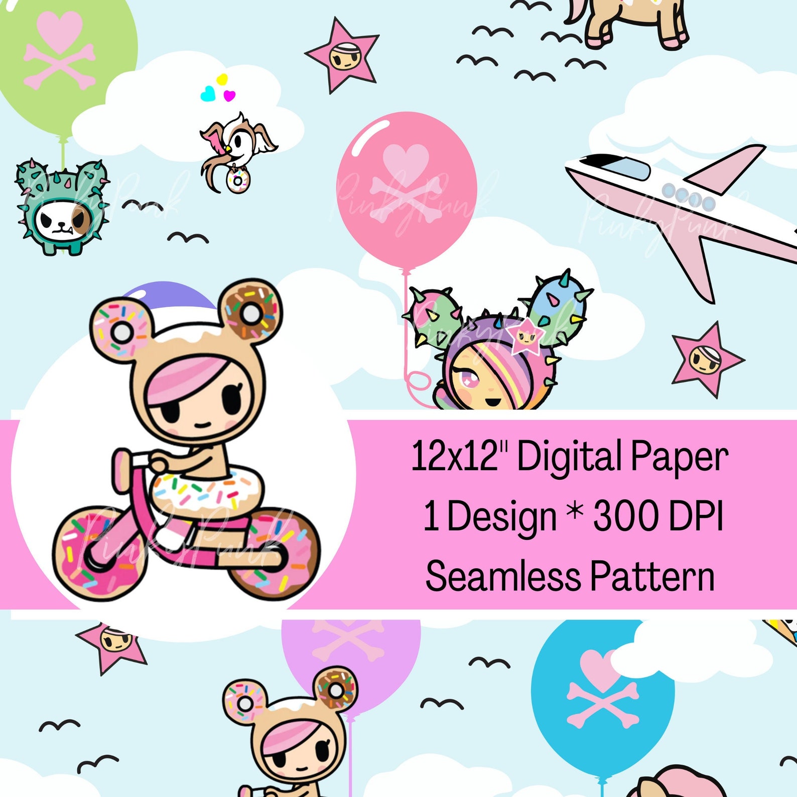 Tokidoki Donutella Seamless Pattern, Rainbow Digital Paper (SVG, PNG ...