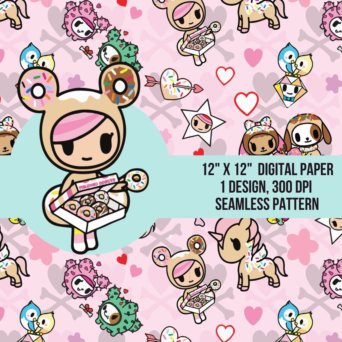 Donutella TOKIDOKI Seamless Digital File, DSS Cartoons for Craft Paper, Fabric, Material ...