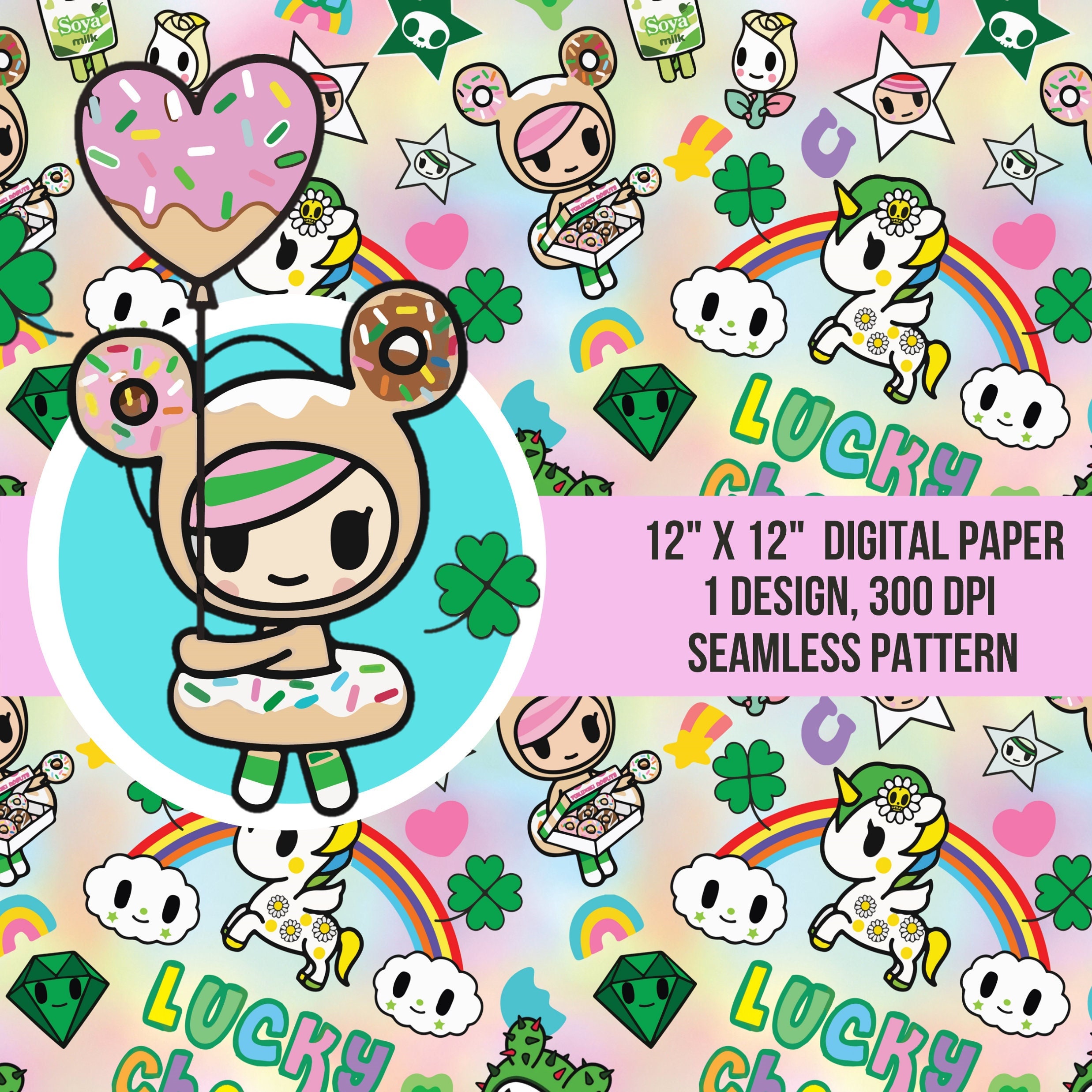 Donutella TOKIDOKI Seamless Digital File, LUCKY CHARMS Unicorno Cartoon ...