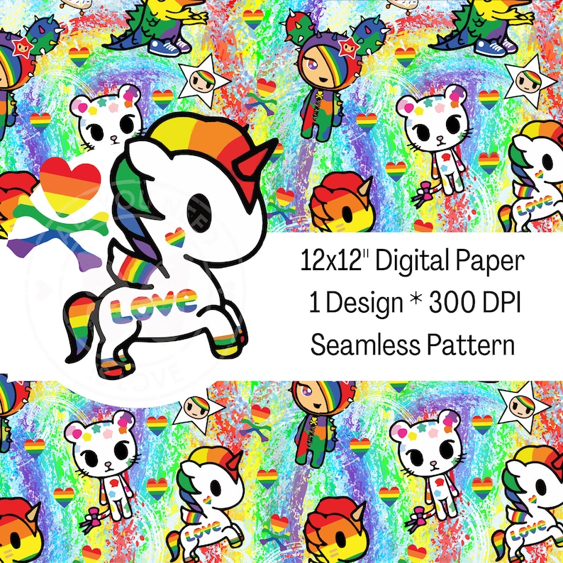 Rainbow Unicorno TOKIDOKI Seamless Digital File, DSS Cartoons for Craft ...