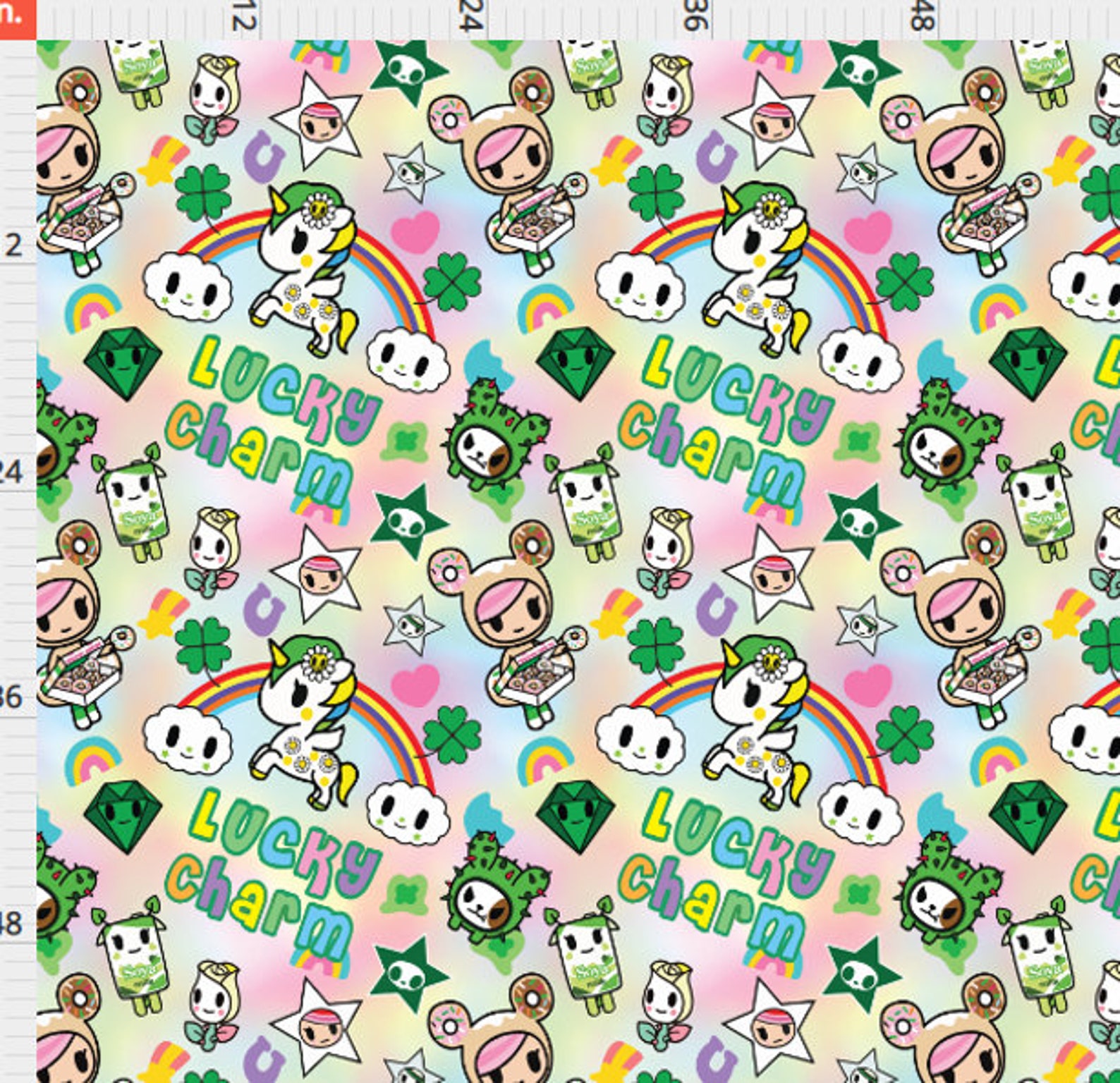 Donutella TOKIDOKI Seamless Digital File, LUCKY CHARMS Unicorno Cartoon Paper, Fabric, Material ...