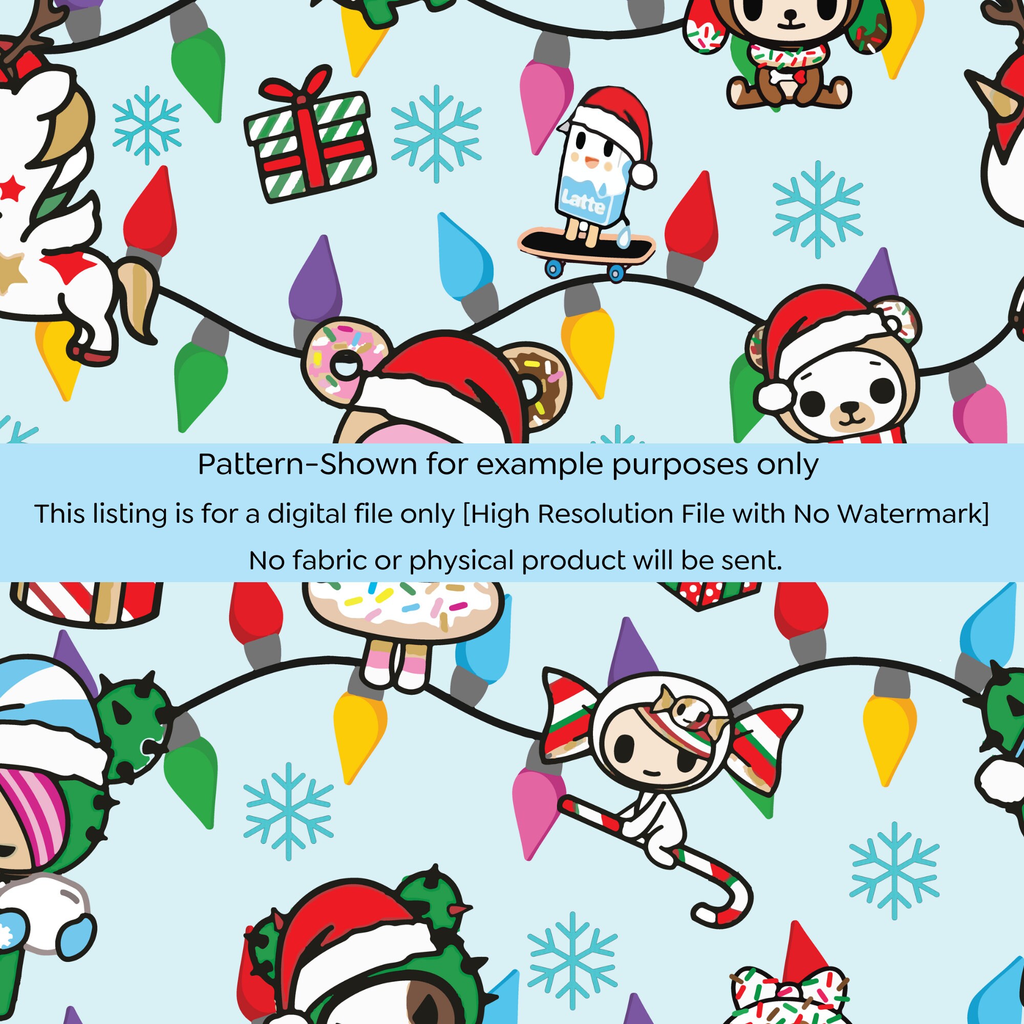 Kawaii Christmas TOKIDOKI Seamless Pattern, Craft Fabric, Scrapbook ...