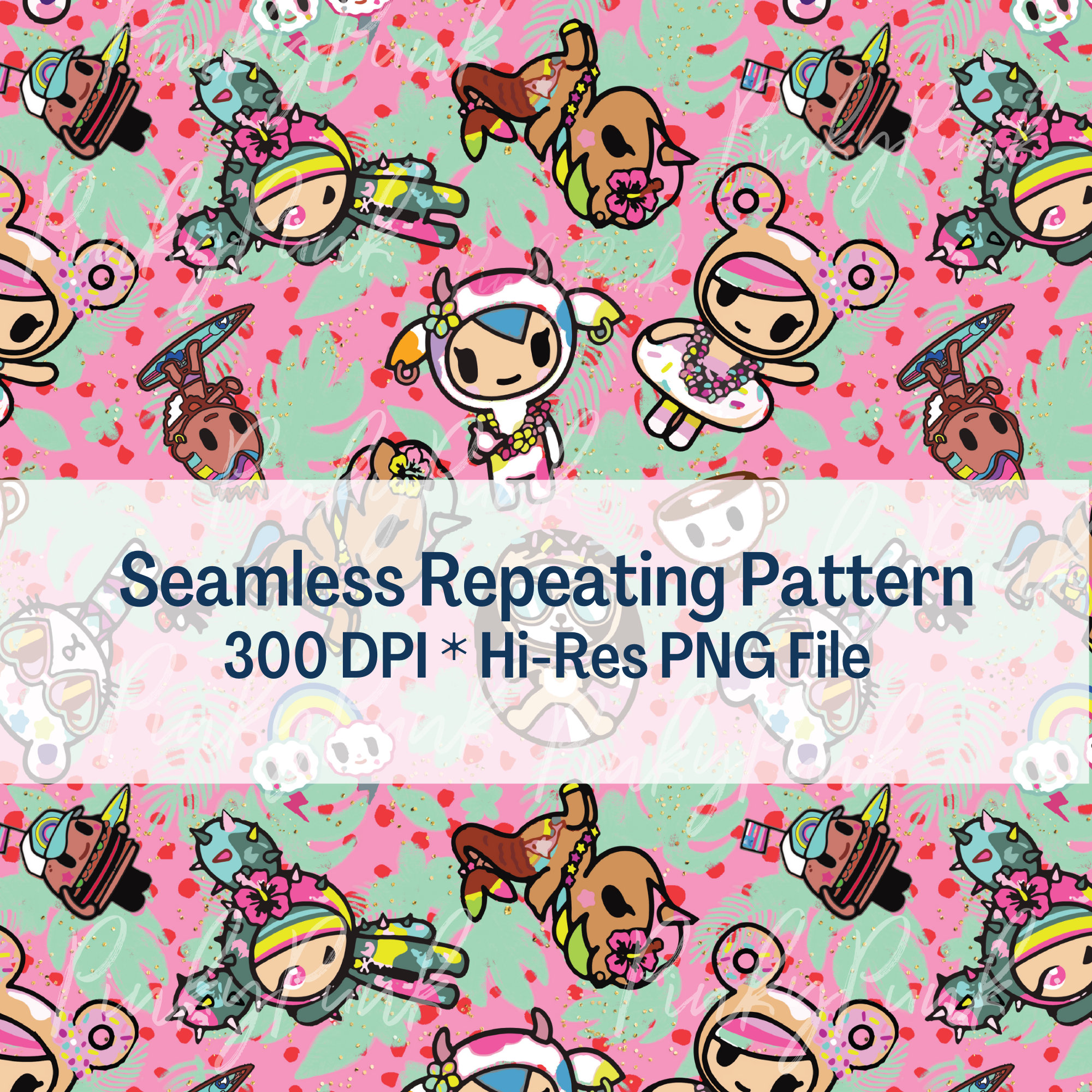 Donutella Tokidoki Aloha Seamless File, Watercolor Hawaii Pattern (PNG ...
