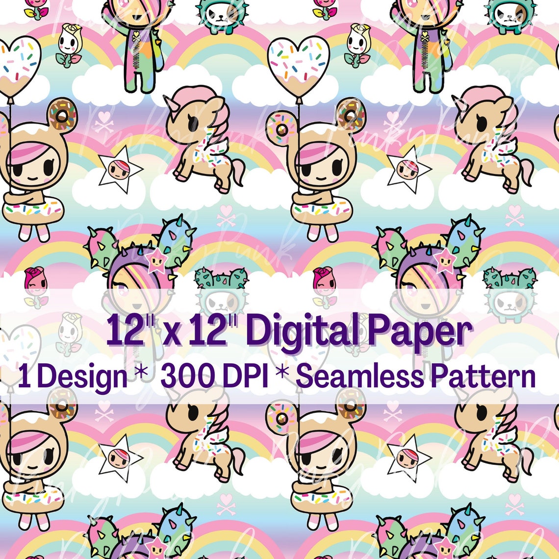 Donutella TOKIDOKI Seamless Digital File, DSS Cartoons for Craft Paper, Fabric, Material ...