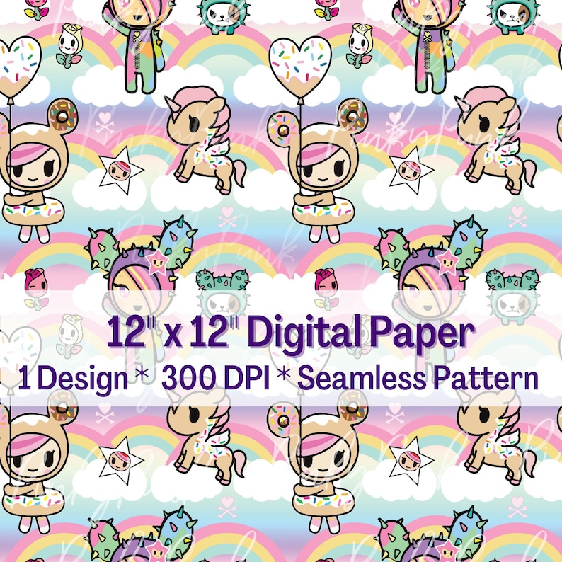 Donutella TOKIDOKI Seamless Digital File, DSS Cartoons for Craft Paper ...