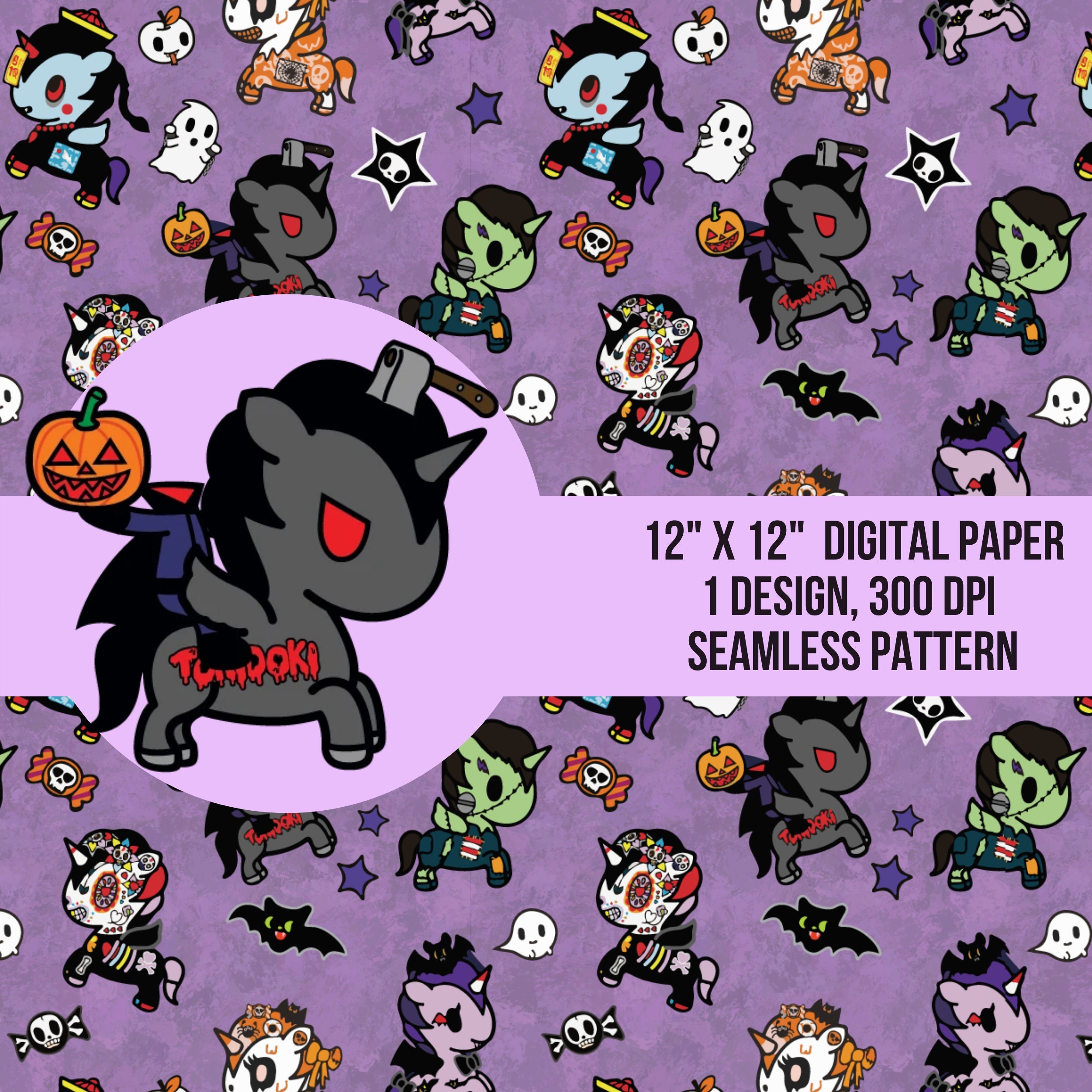 Kawaii TOKIDOKI Seamless Digital File HALLOWEEN Unicorno Rainbow ...