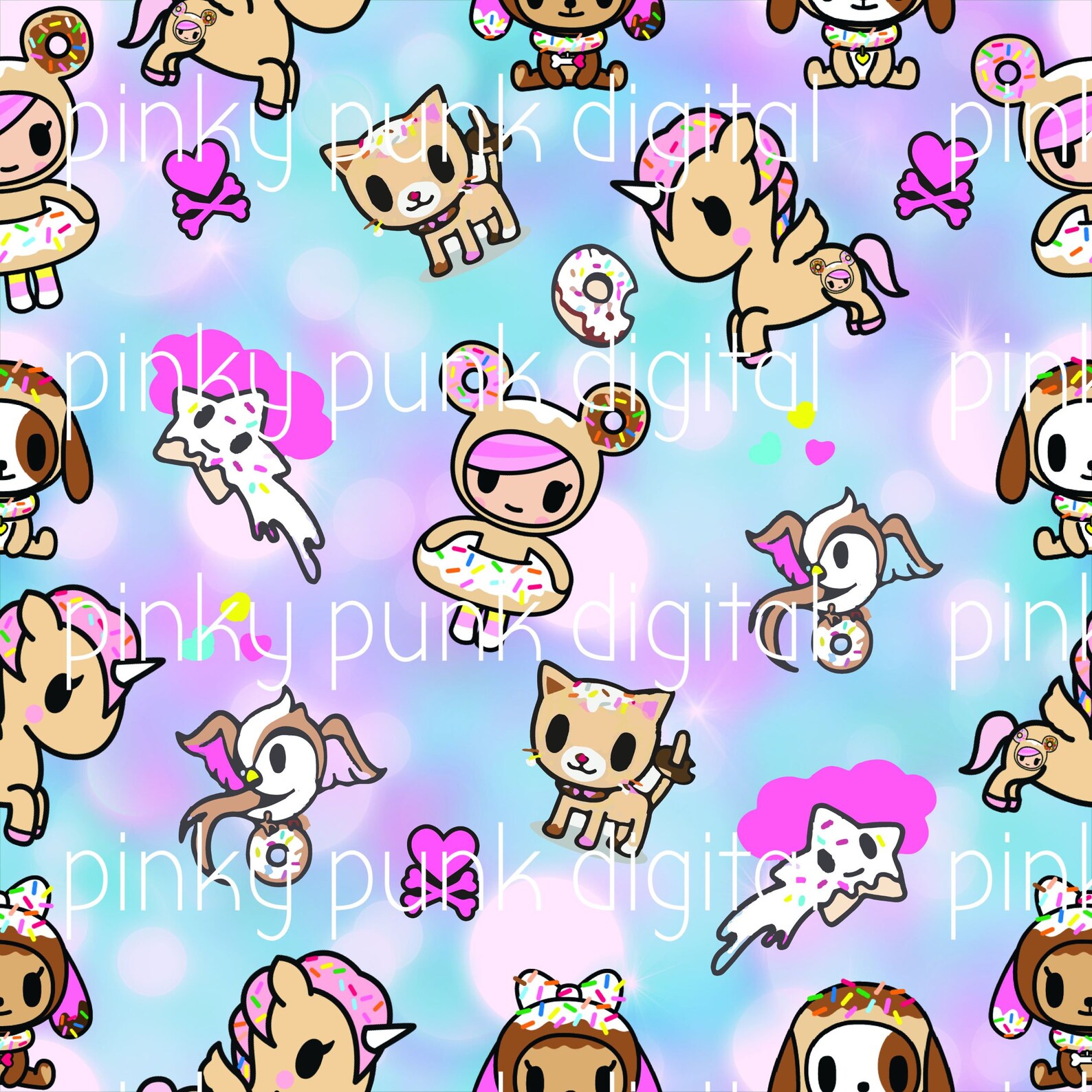 Kawaii TOKIDOKI Seamless Digital File, 4 Designs Rainbow Cartoons for ...