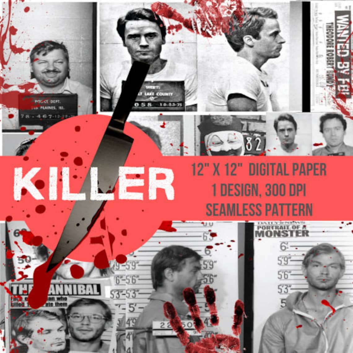 SERIAL KILLER Seamless - REPEAT Pattern Digital Art - True Crime ...